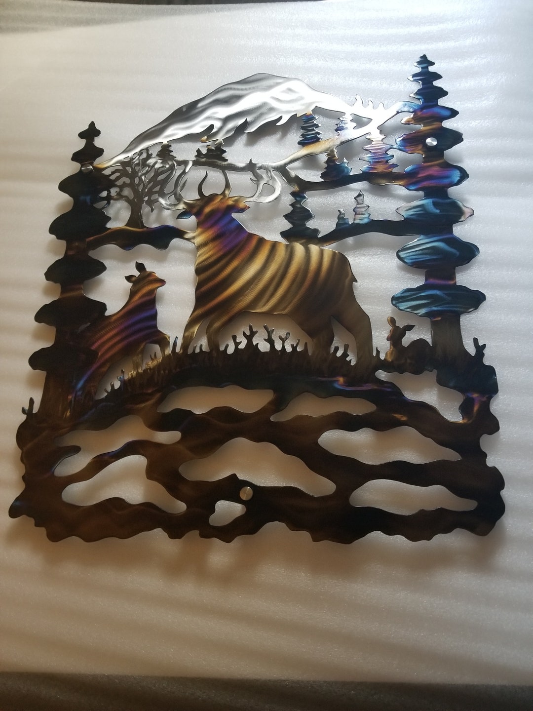 Metal Wall Decor Mountain Scene Heat Patina Steel Colorful ETSY ...