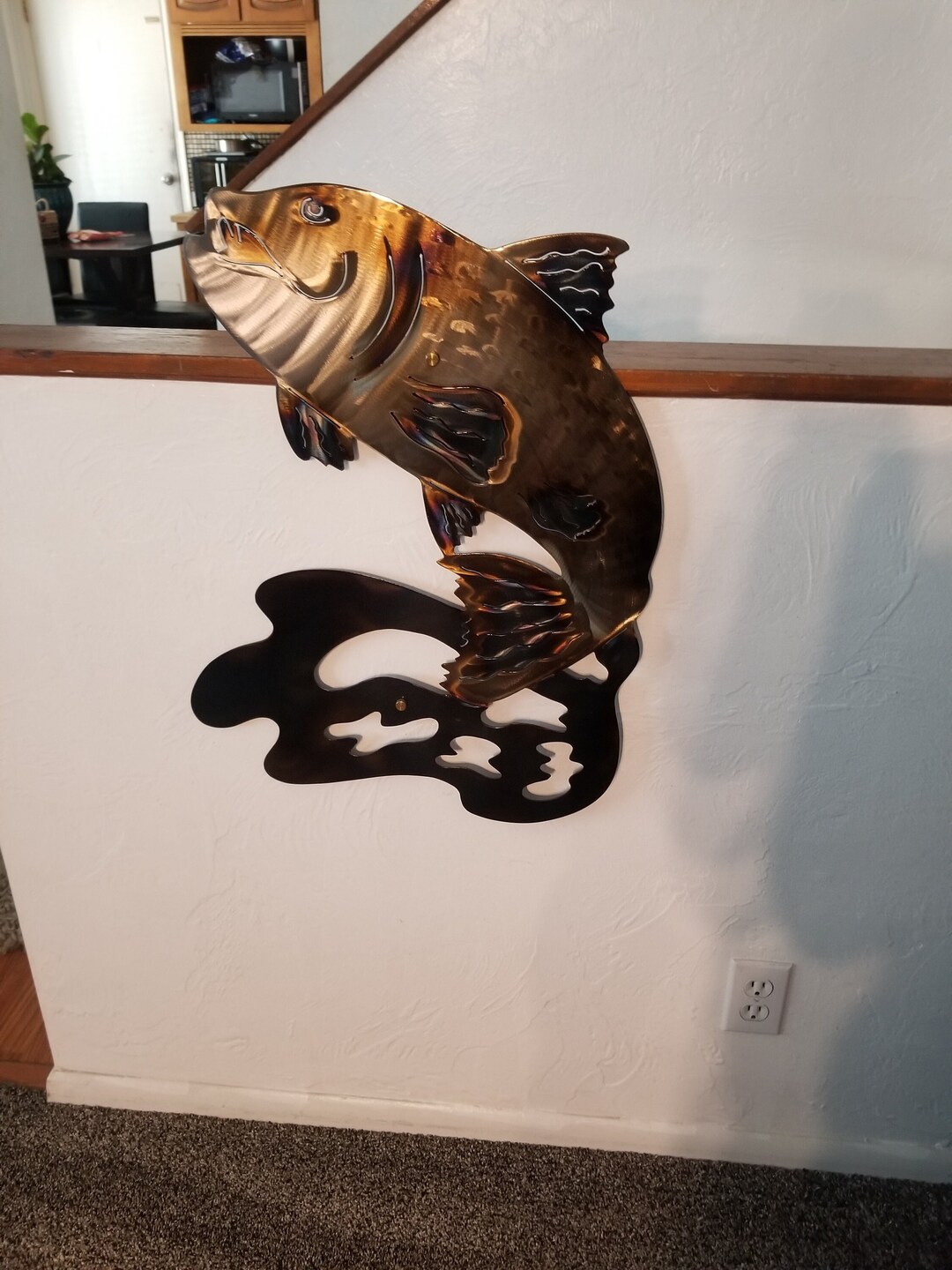 Large Wall Decor Fish Jumping Plasma Cut Scene Hand Drawn Painting ...