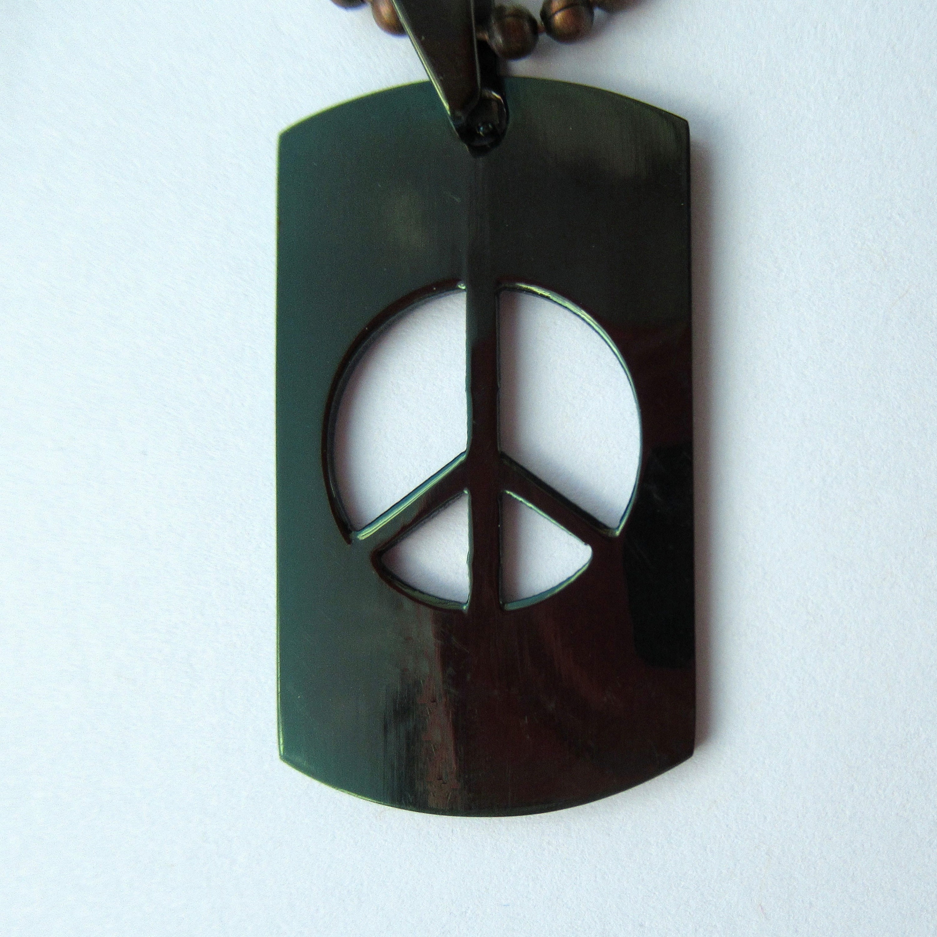 Deep Green Peace Sign, Cut-out Peace Sign Dog Tag on Copper Ball Chain ...