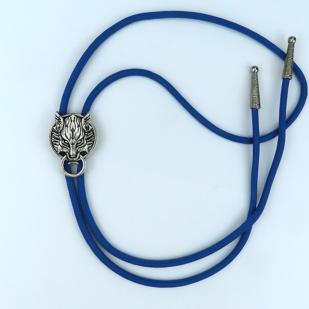 Wolf Bolo Tie: Silver Wolf Slider, Royal Blue Cord, Silver Tips - Etsy