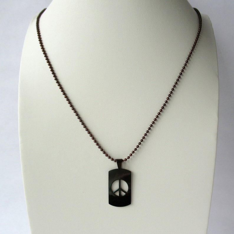 Deep Green Peace Sign, Cut-out Peace Sign Dog Tag on Copper Ball Chain ...
