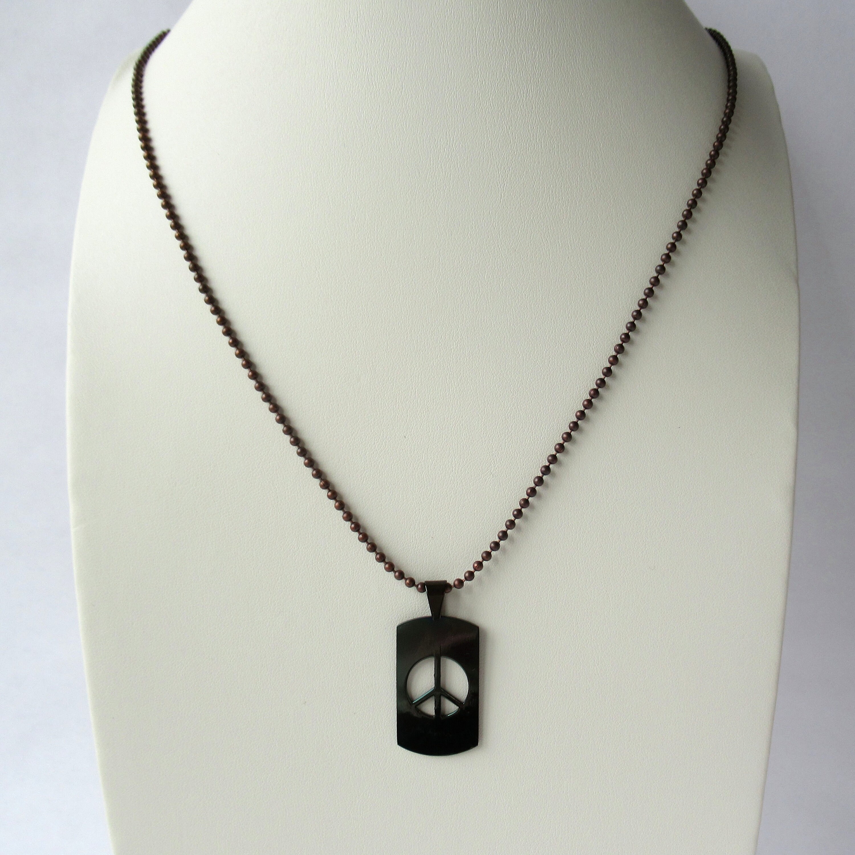 Deep Green Peace Sign, Cut-out Peace Sign Dog Tag on Copper Ball Chain ...