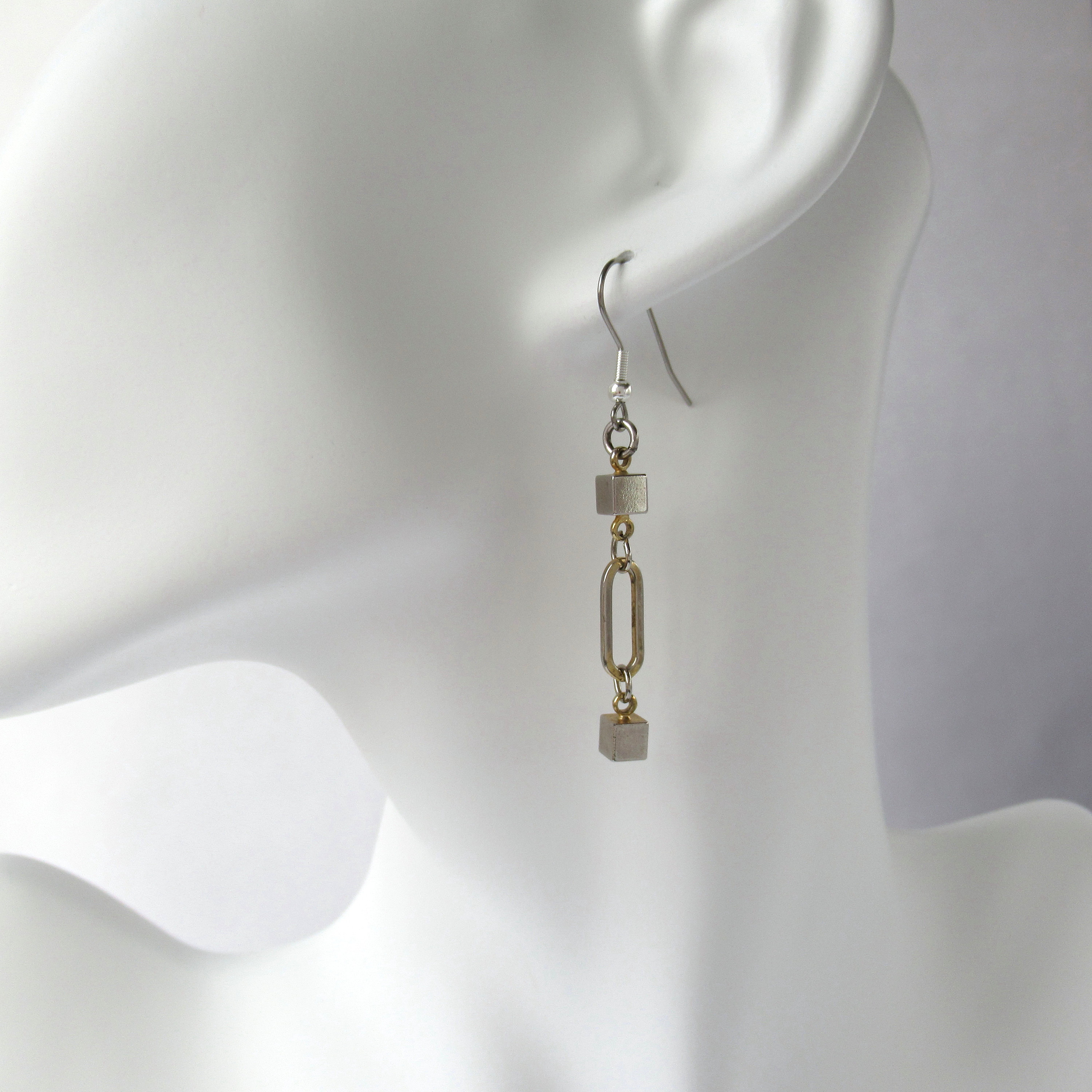 Modernist Geometric Earrings With Cubes and Oval Links, Upcycled From ...