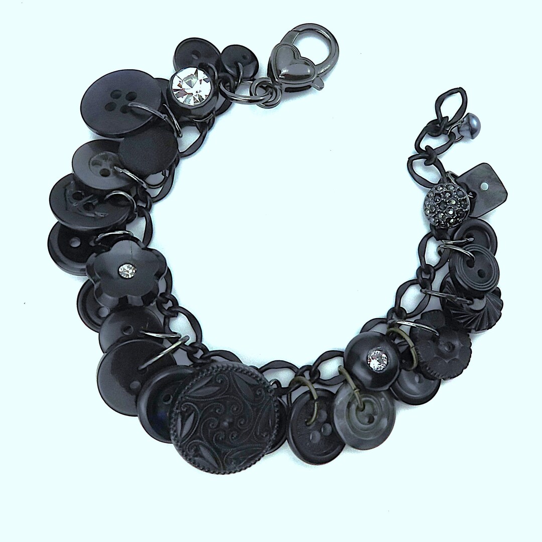 Black Button Bracelet of Vintage and Upcycled Buttons, Unique and ...