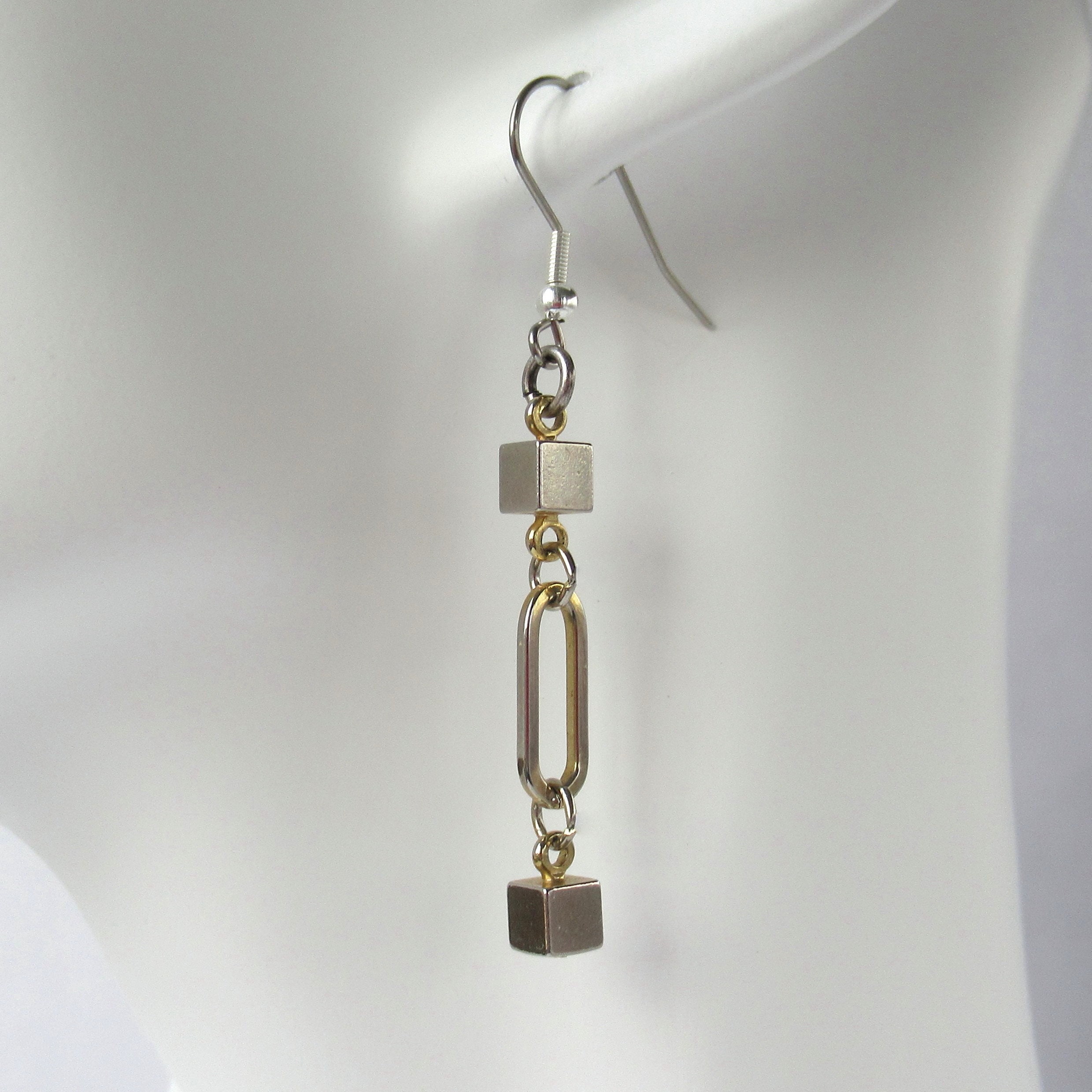 Modernist Geometric Earrings With Cubes and Oval Links, Upcycled From ...