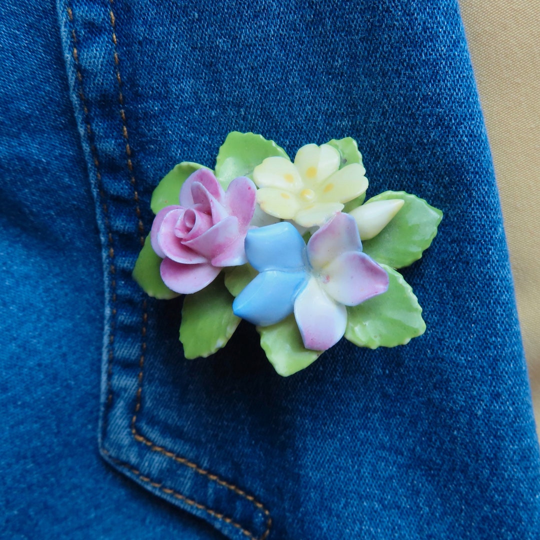 Vintage 1950’s Porcelain Flower Brooch With Multicolored Flowers by ...