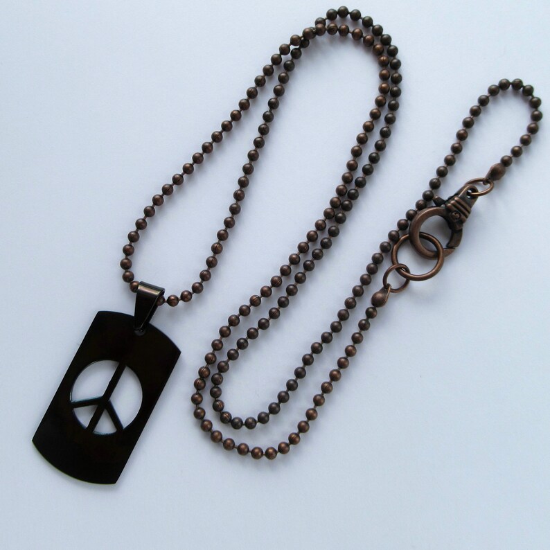 Deep Green Peace Sign, Cut-out Peace Sign Dog Tag on Copper Ball Chain ...
