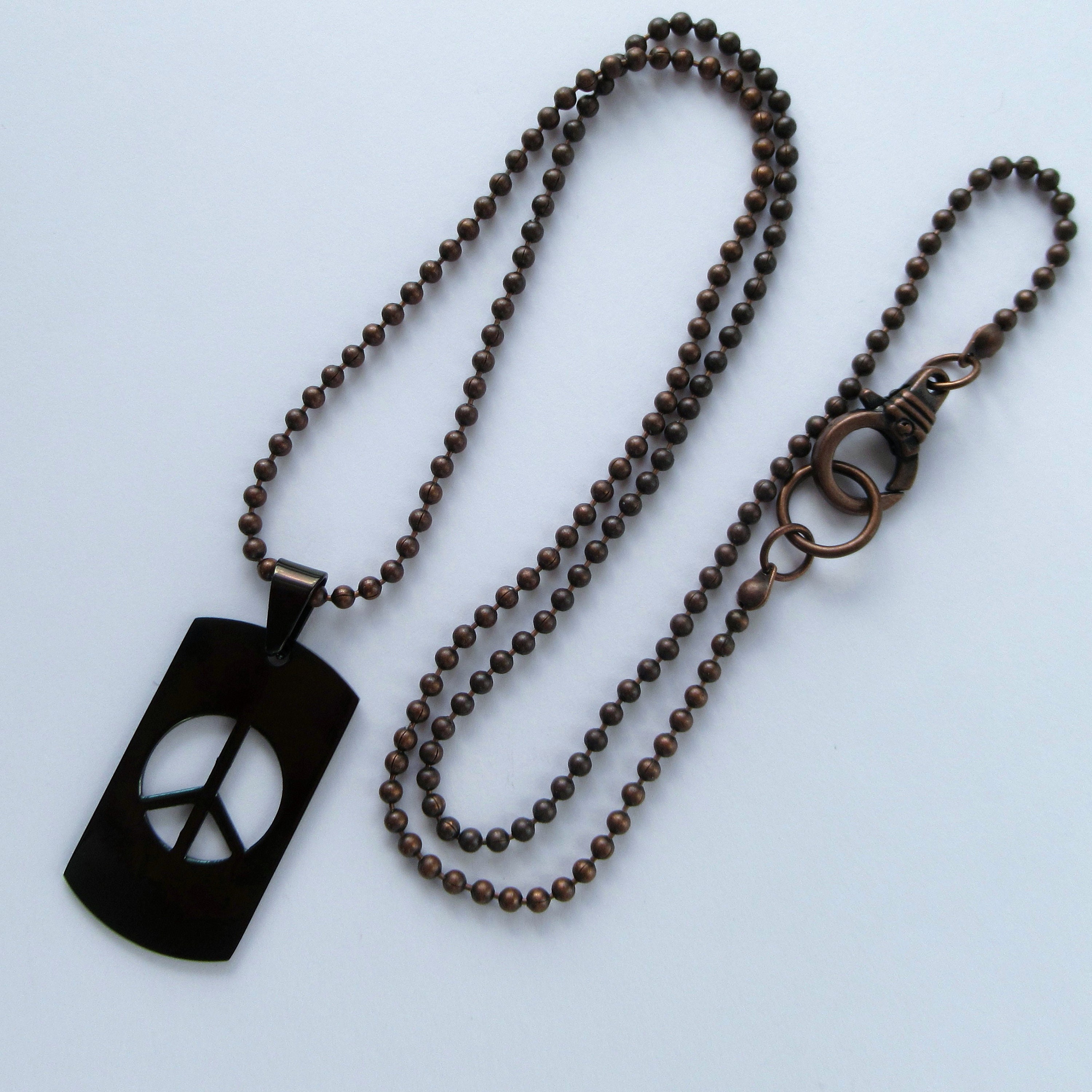 Deep Green Peace Sign, Cut-out Peace Sign Dog Tag on Copper Ball Chain ...
