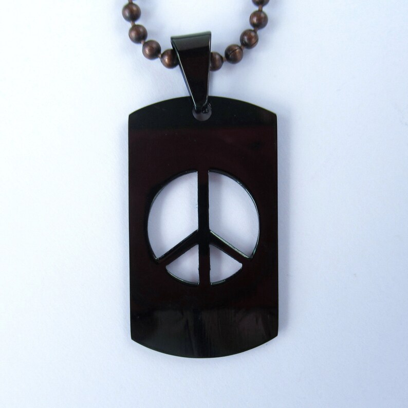 Deep Green Peace Sign, Cut-out Peace Sign Dog Tag on Copper Ball Chain ...