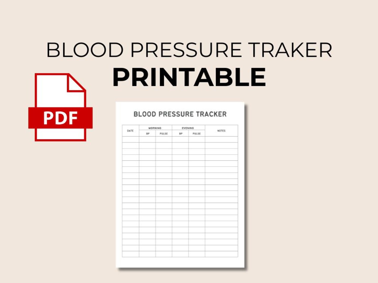 Printable Blood Pressure Tracker PDF – Digital BP Log Sheet, Instant ...