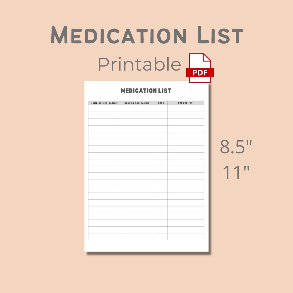 Medication List, Printable Medication List, Editable File, Medication ...