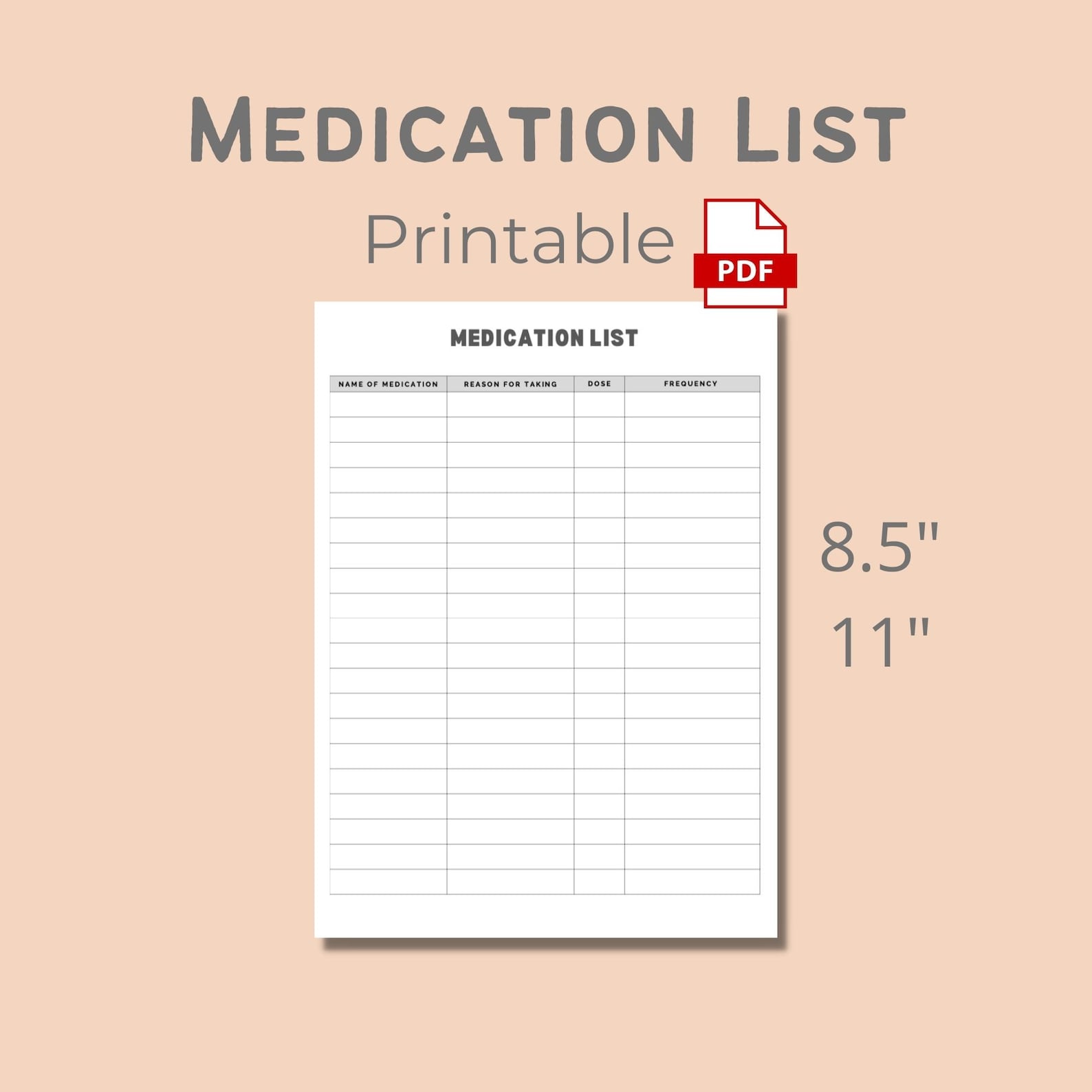 Medication List, Printable Medication List, Editable File, Medication ...