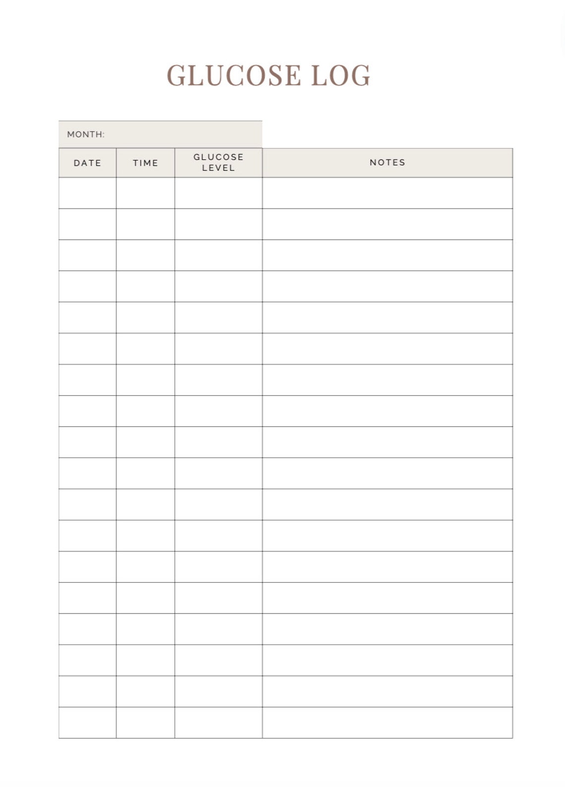 Glucose Log Digital Download, Blood Sugar Log, Glucose Tracker ...