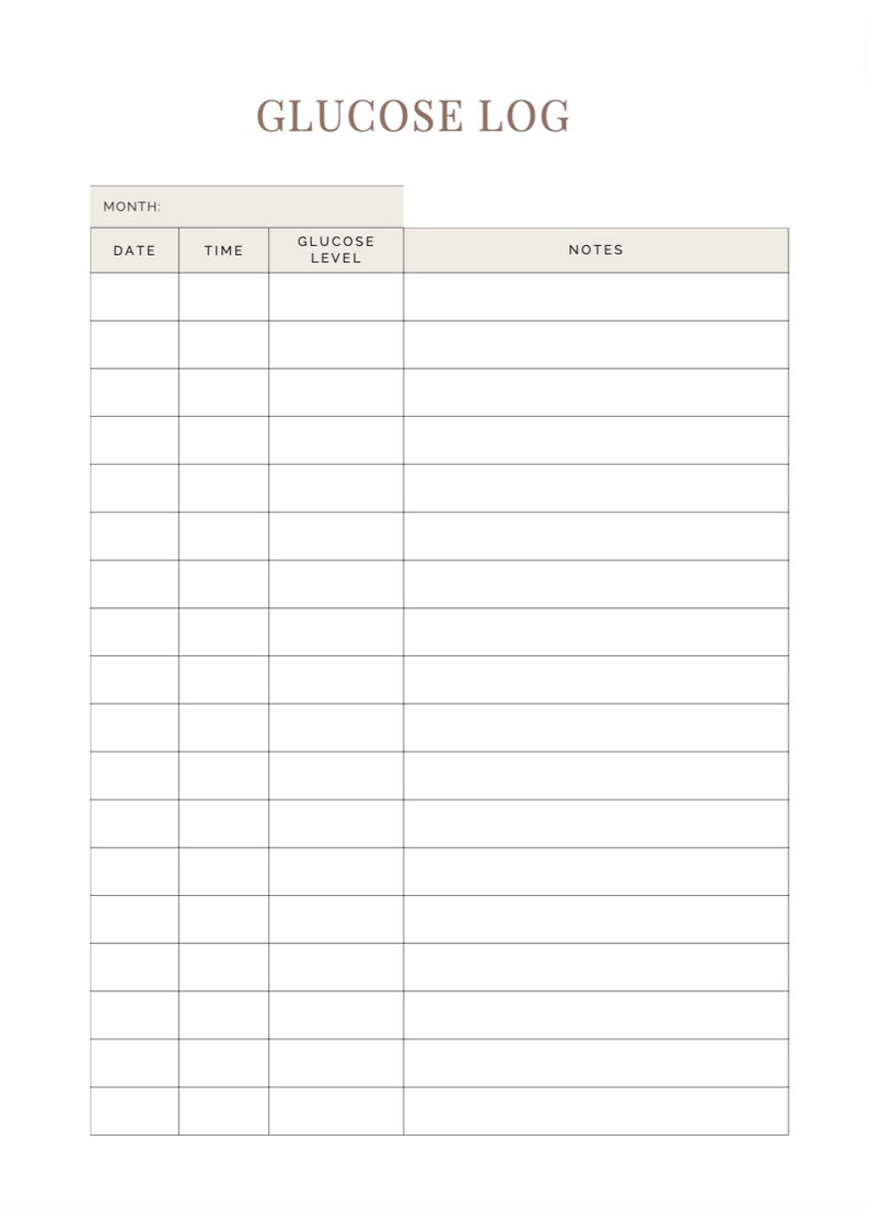 Glucose Log Digital Download, Blood Sugar Log, Glucose Tracker ...