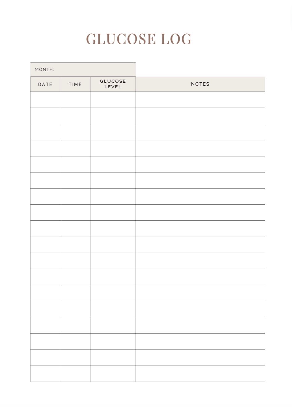 Glucose Log Digital Download, Blood Sugar Log, Glucose Tracker ...