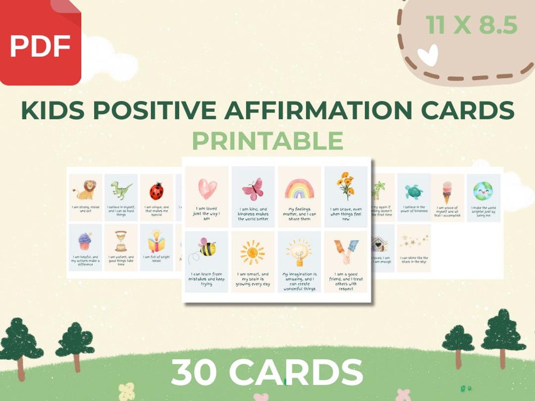 Positive Affirmations Cards for Kids, 30 Printable Cards (PDF) - Etsy