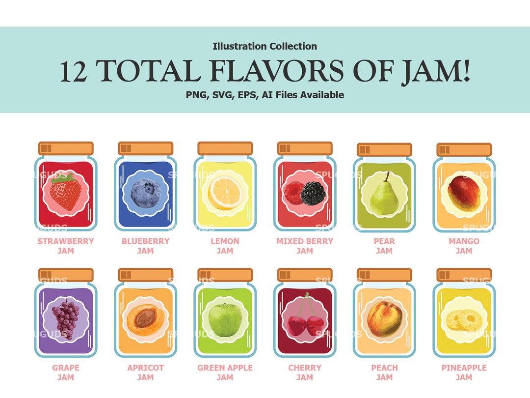 Illustrated Bundle 12 Fruit Flavors Jam Jelly Collection - Instant File ...