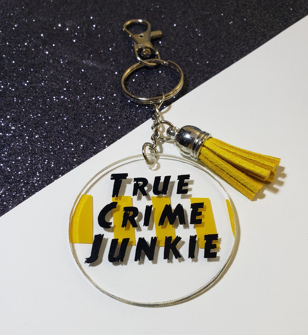 Yellow-true Crime Junkie-keychain - Etsy