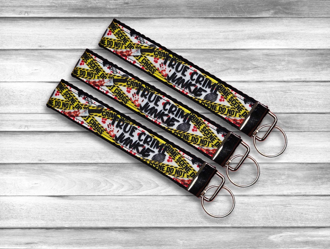 True Crime Junkie Caution Tape Keychain Key Fob Wristlet Key Fob ...