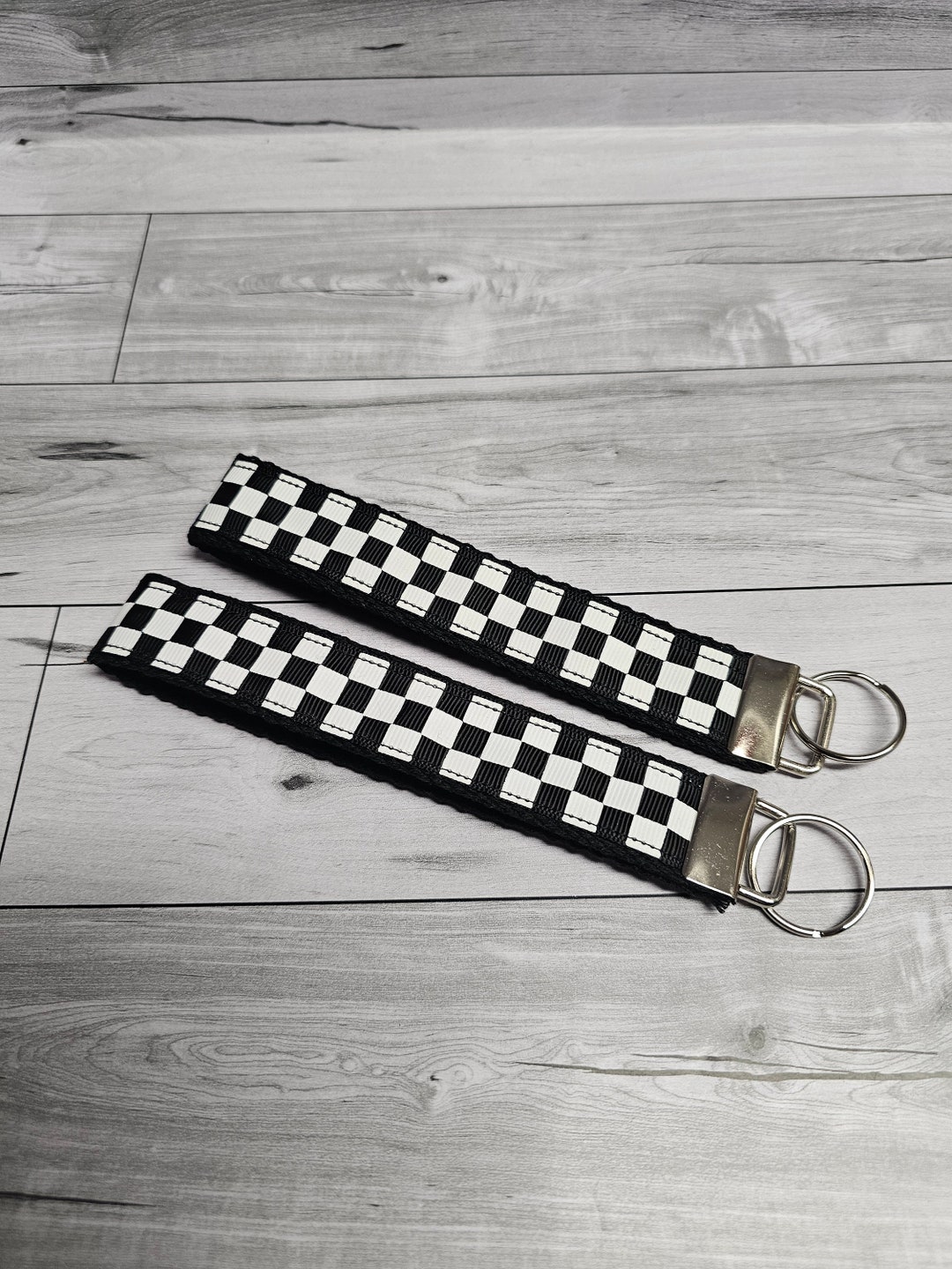 Black and White Checkered, Keychain, Key Fob Wristlet, Key Fob ...