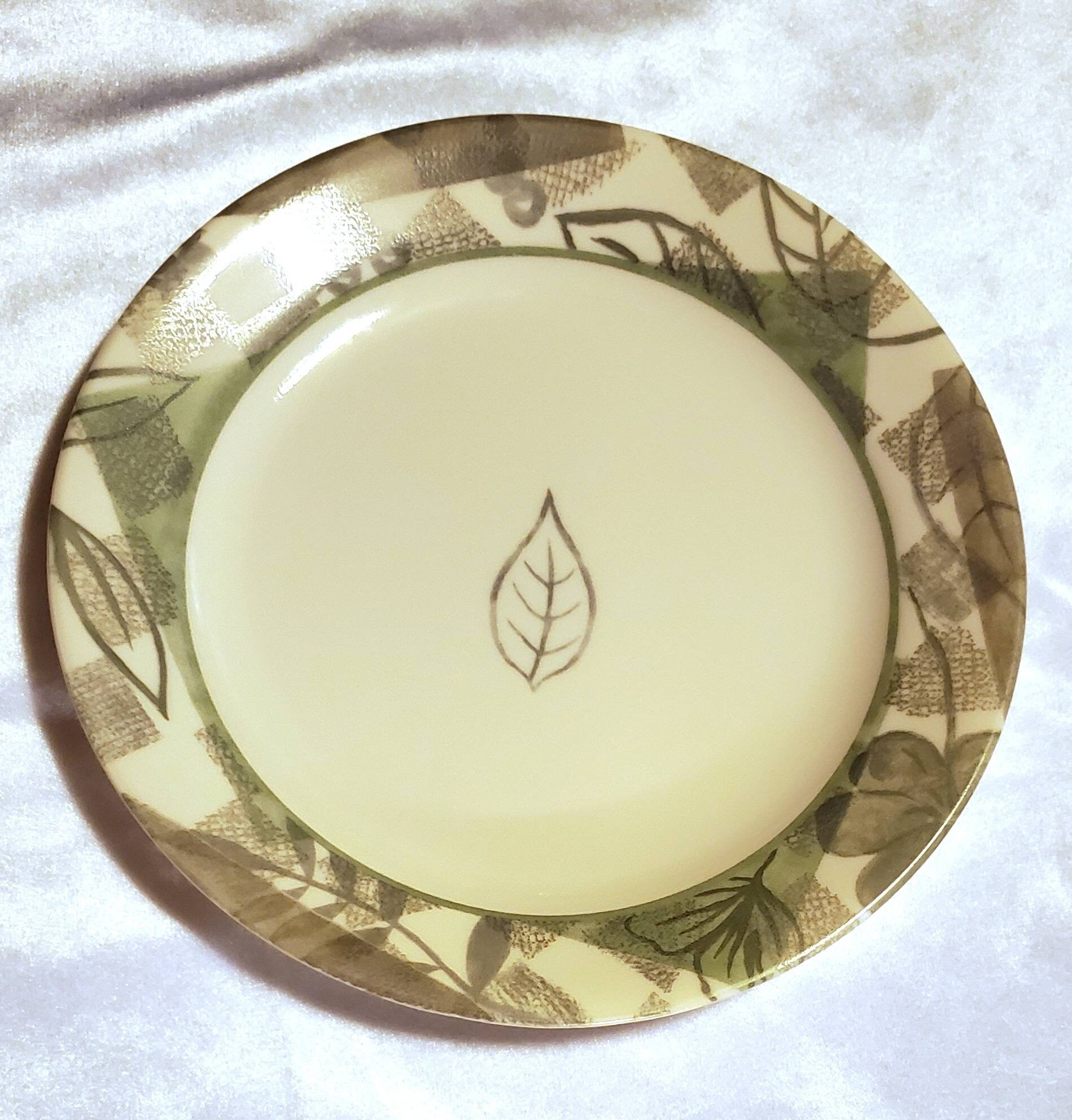 Corelle Textured Leaves Green Tan Gray Floral and Leaves - Etsy