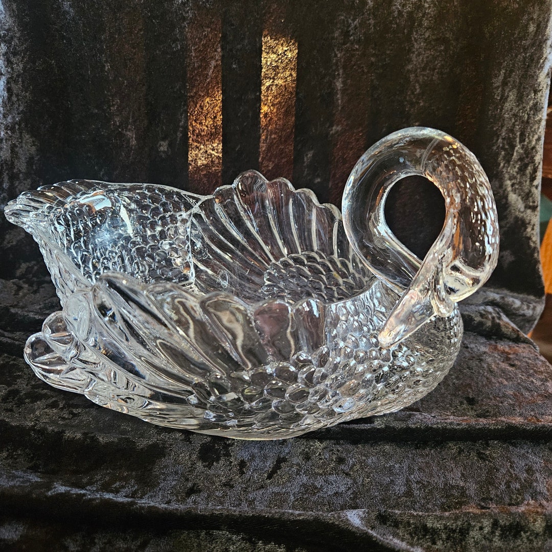 Elegant Cambridge Crystal Clear 10" Swan, Centerpiece, Flower Holder - Etsy