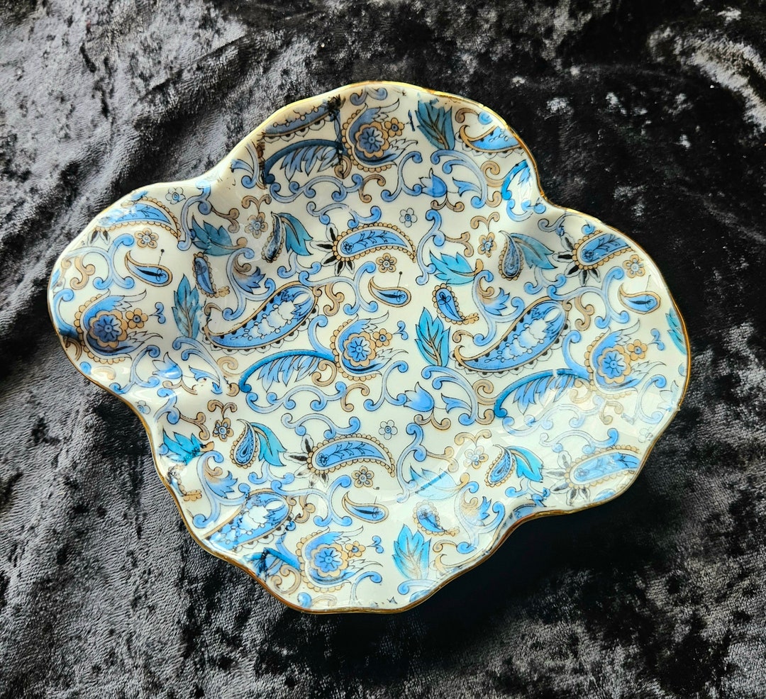 Lefton Chintz Blue Paisley Tidbit Candy Dish, Gold Trim - Etsy