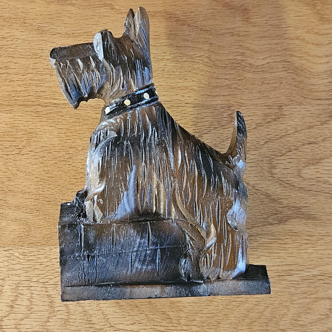 Vintage Wooden Scottie Dog With Attached Box, Holds Deco Clothes Brush ...