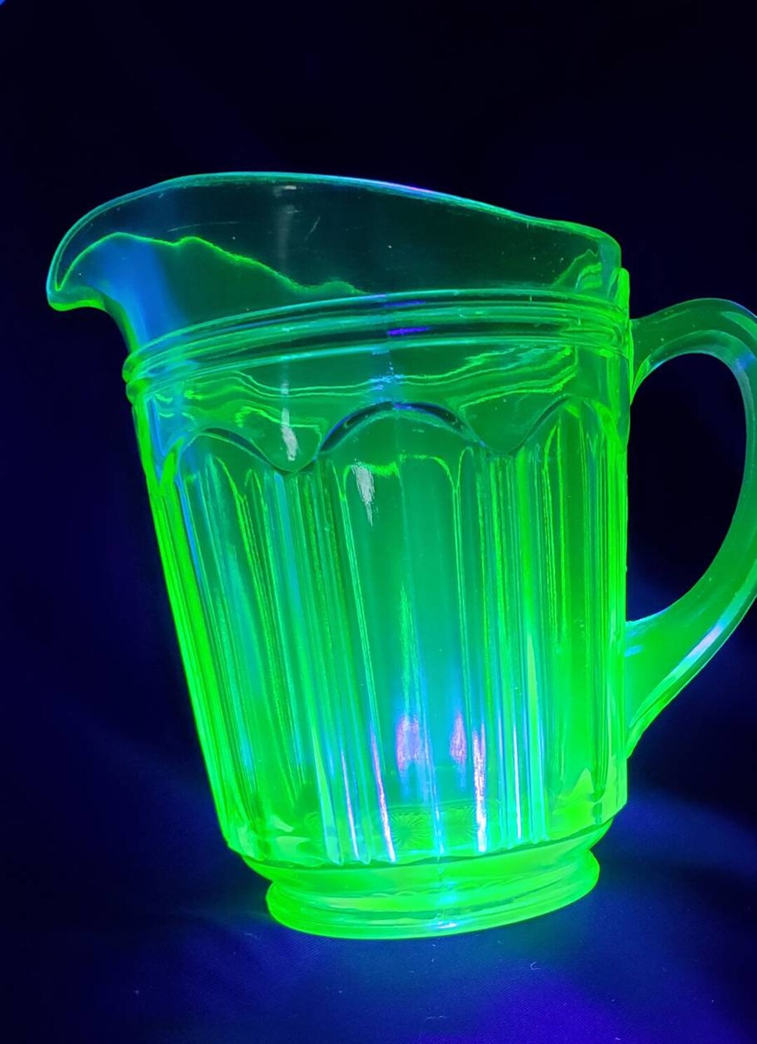 Green Uranium Depression Glass Colonial Knife & Fork Small Pitcher ...