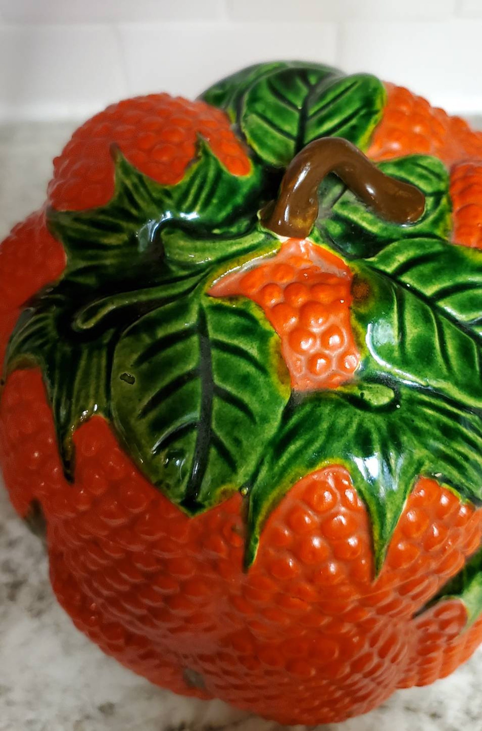 Vintage Strawberry Cracker Jar and Lid with Rattan Handle | Etsy