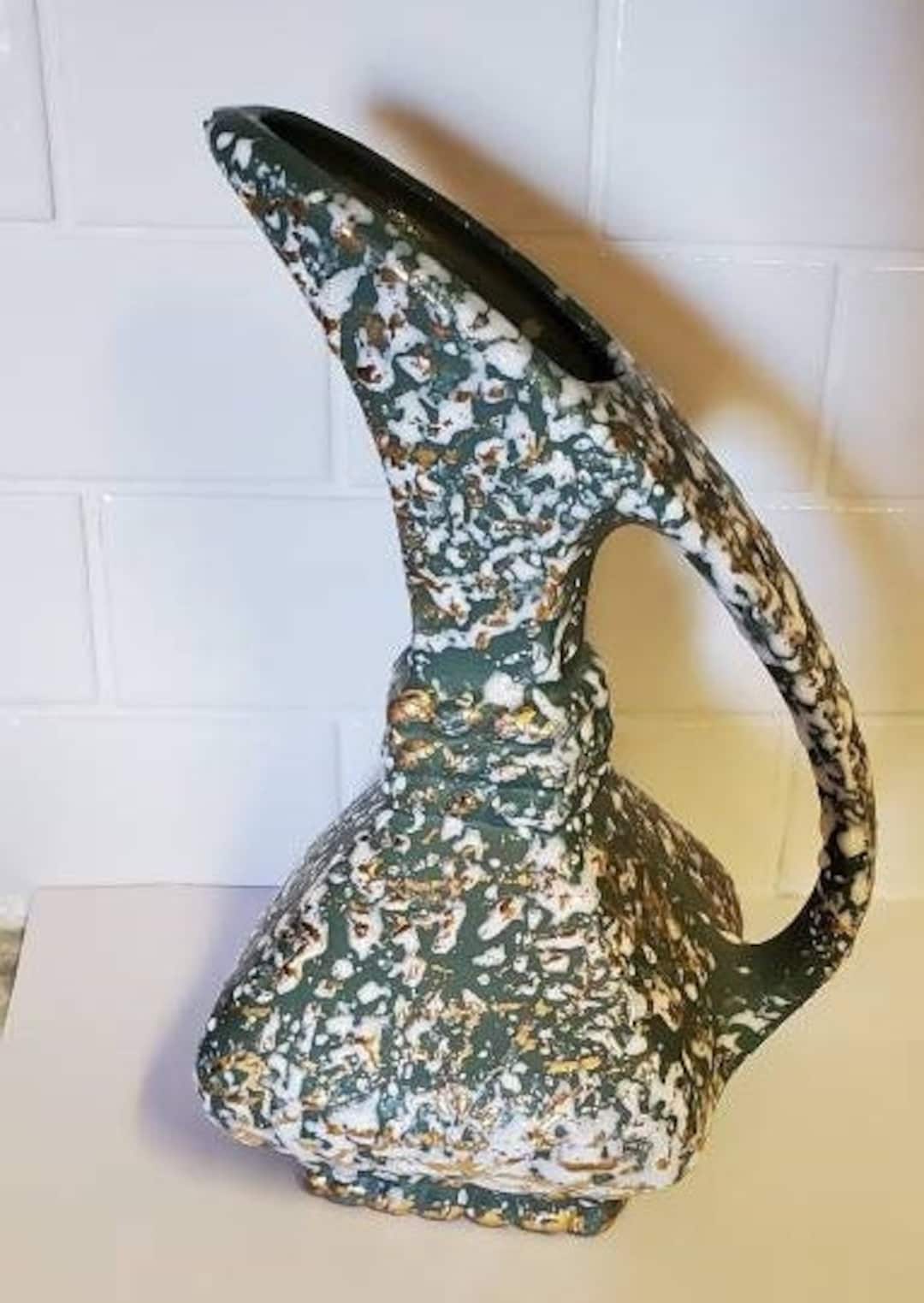 Mid Century Savoy Ewer Vase Pitcher, Green With 24 Karat Gold and White ...