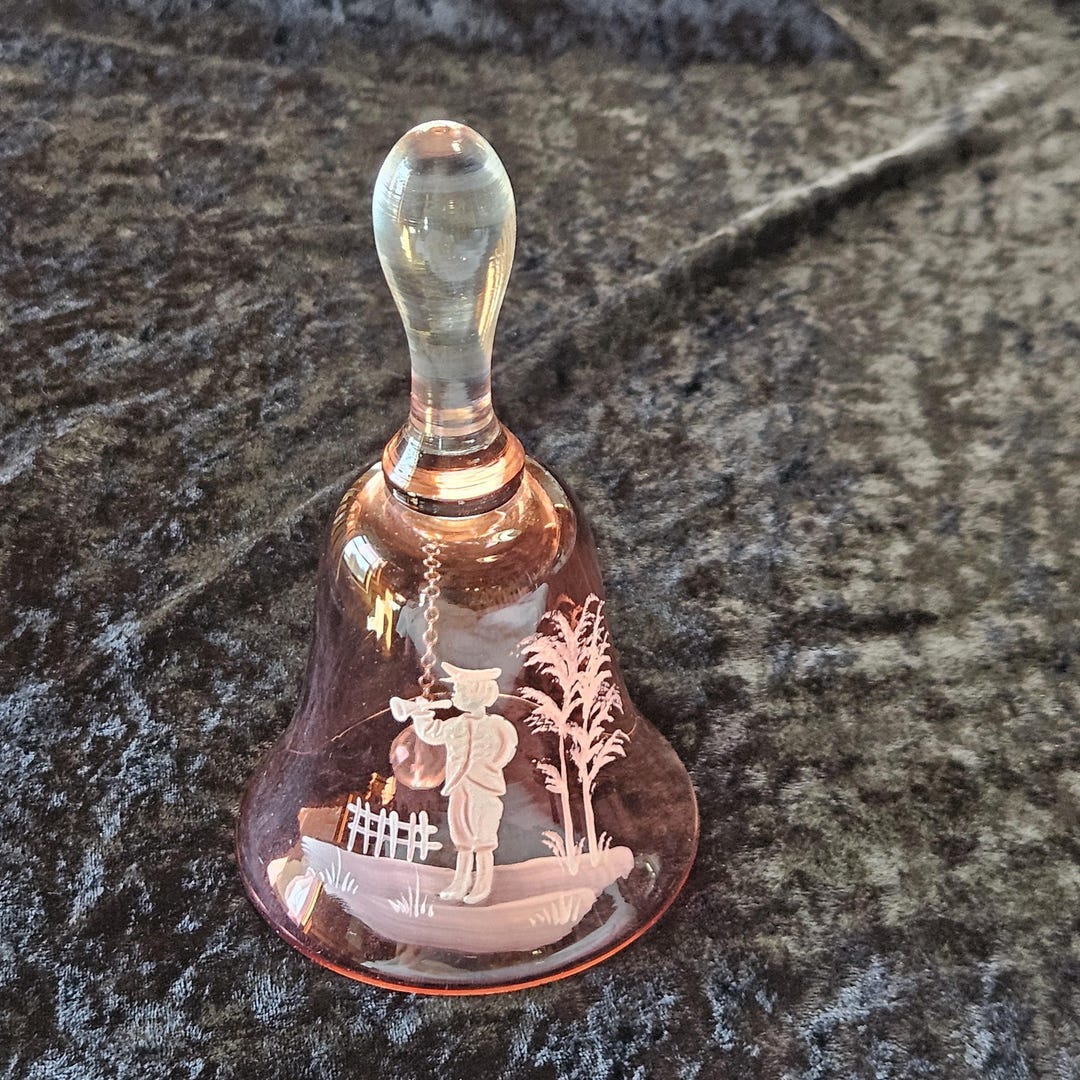 Mary Gregory Style Cranberry Glass Bell, White Enamel Boy W Bugle - Etsy