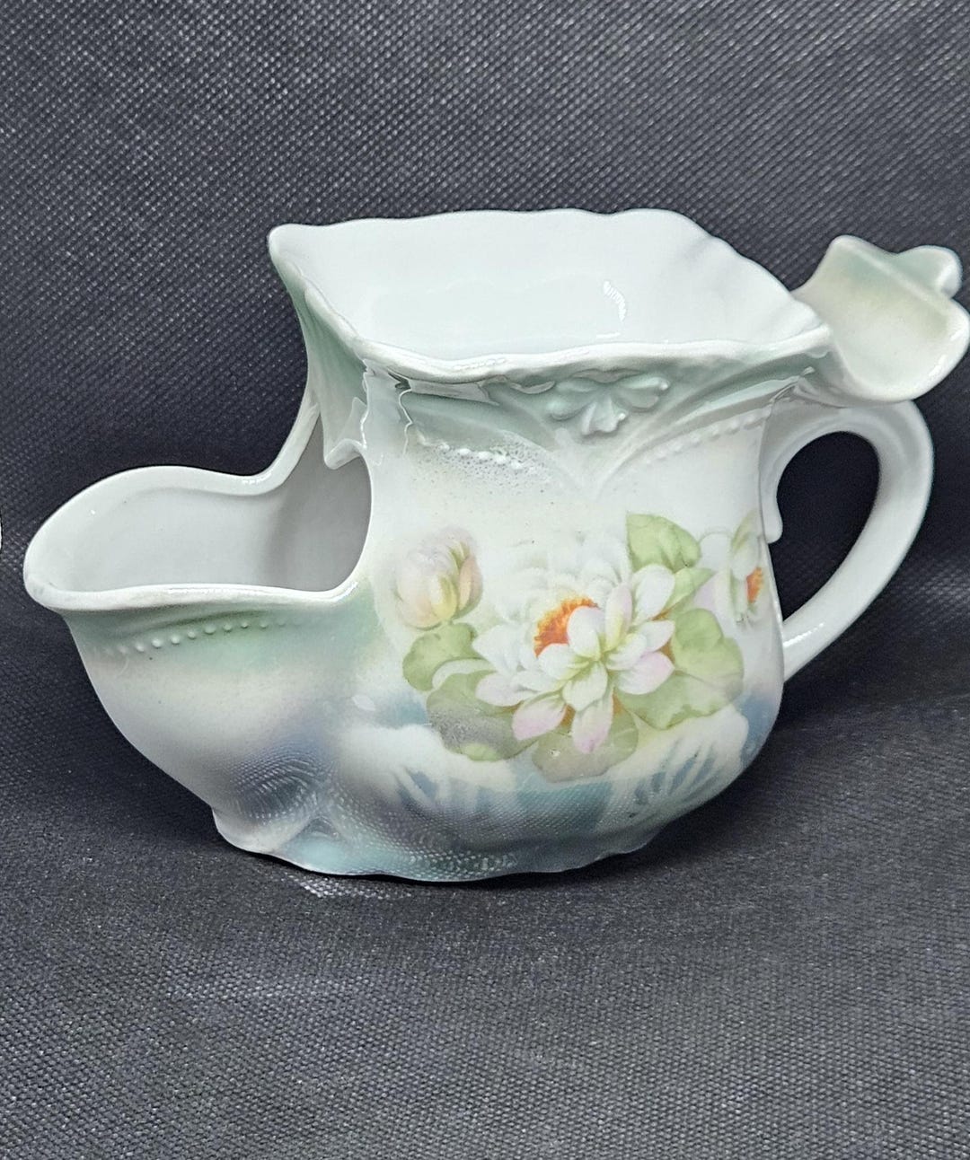 Antique Shaving Scuttle Mug, Lustreware Roses, Brush Rest & Old Brush ...