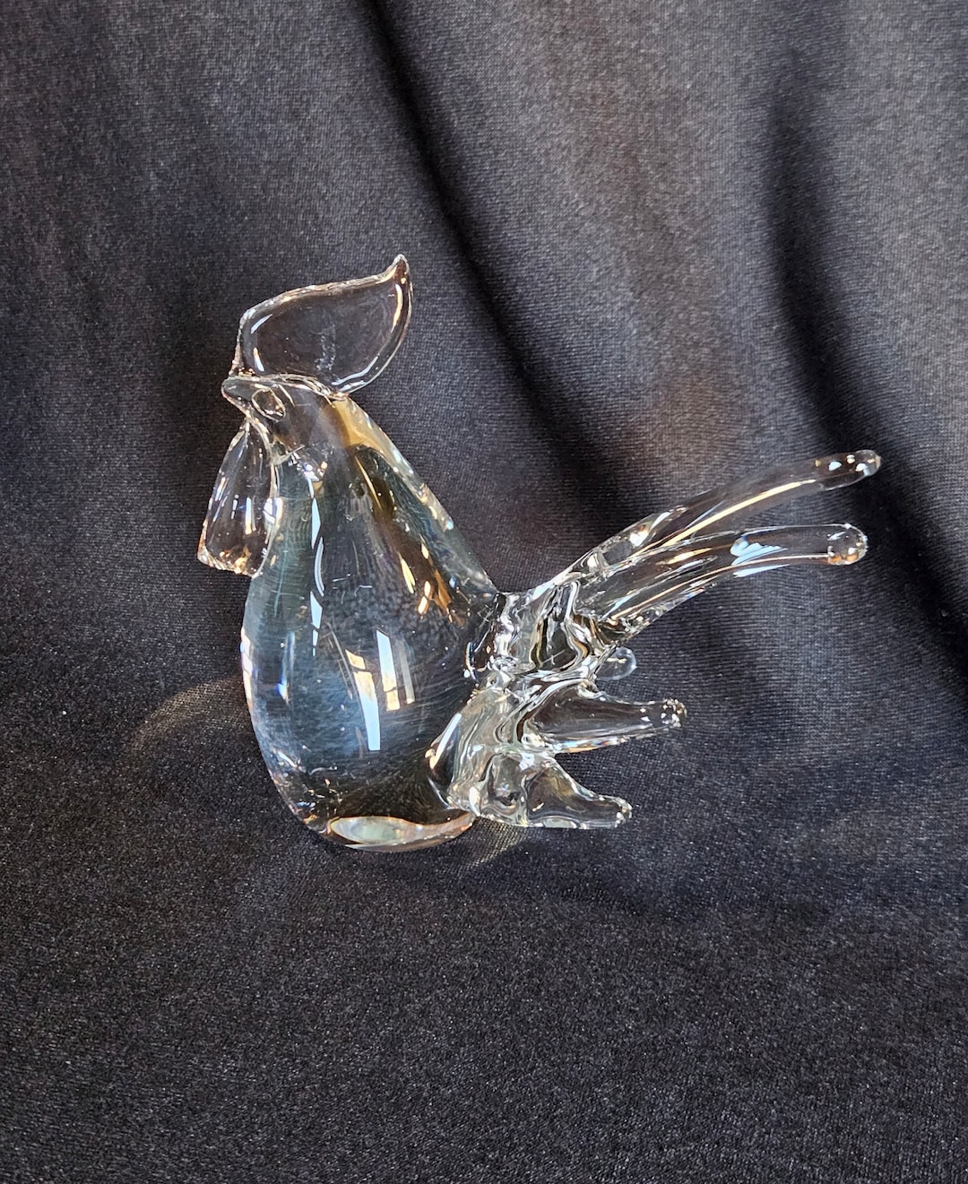 Small Clear Glass Rooster Chicken, Stylized Feathers, Unknown Maker - Etsy