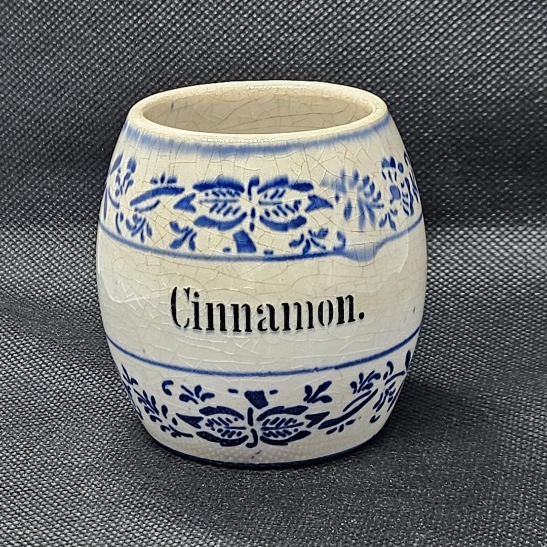 Vintage Blue & White Onion, German Barrel Spice Canister, Cinnamon, 2 3 ...