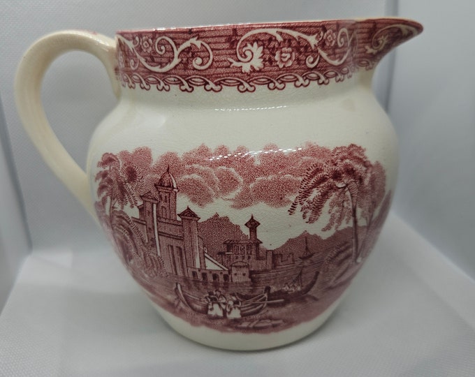 British Anchor Pottery Red Transferware Quart Pitcher, Thames ...