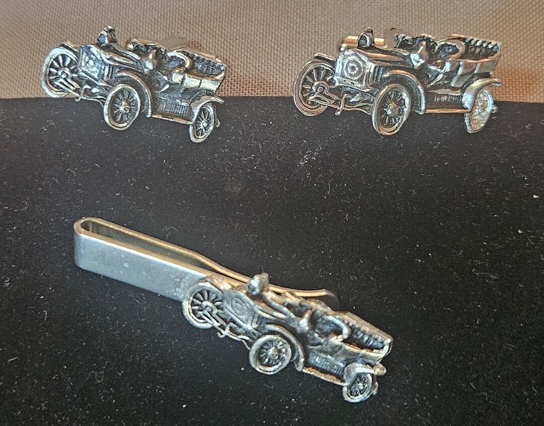 Antique Model T Cufflinks and Tie Bar, Silver Tone, Unmarked, Fathers ...