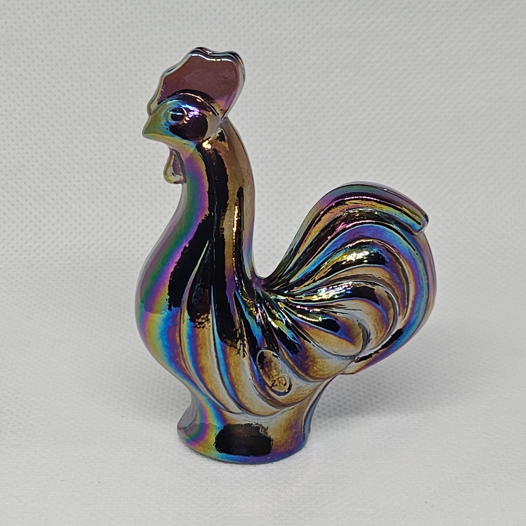 Fenton Rooster Carnival Glass Figurine Paperweight, Purple Iridescent ...