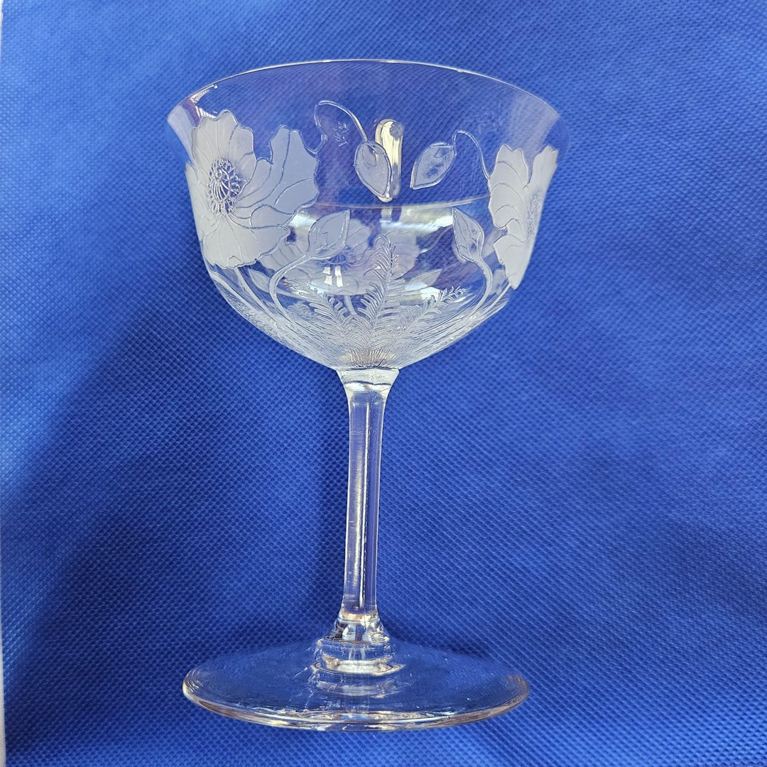 Poppy by Locke Art Glass, Champagne Coupe Stem, 4 1/2" Tall, Signed ...