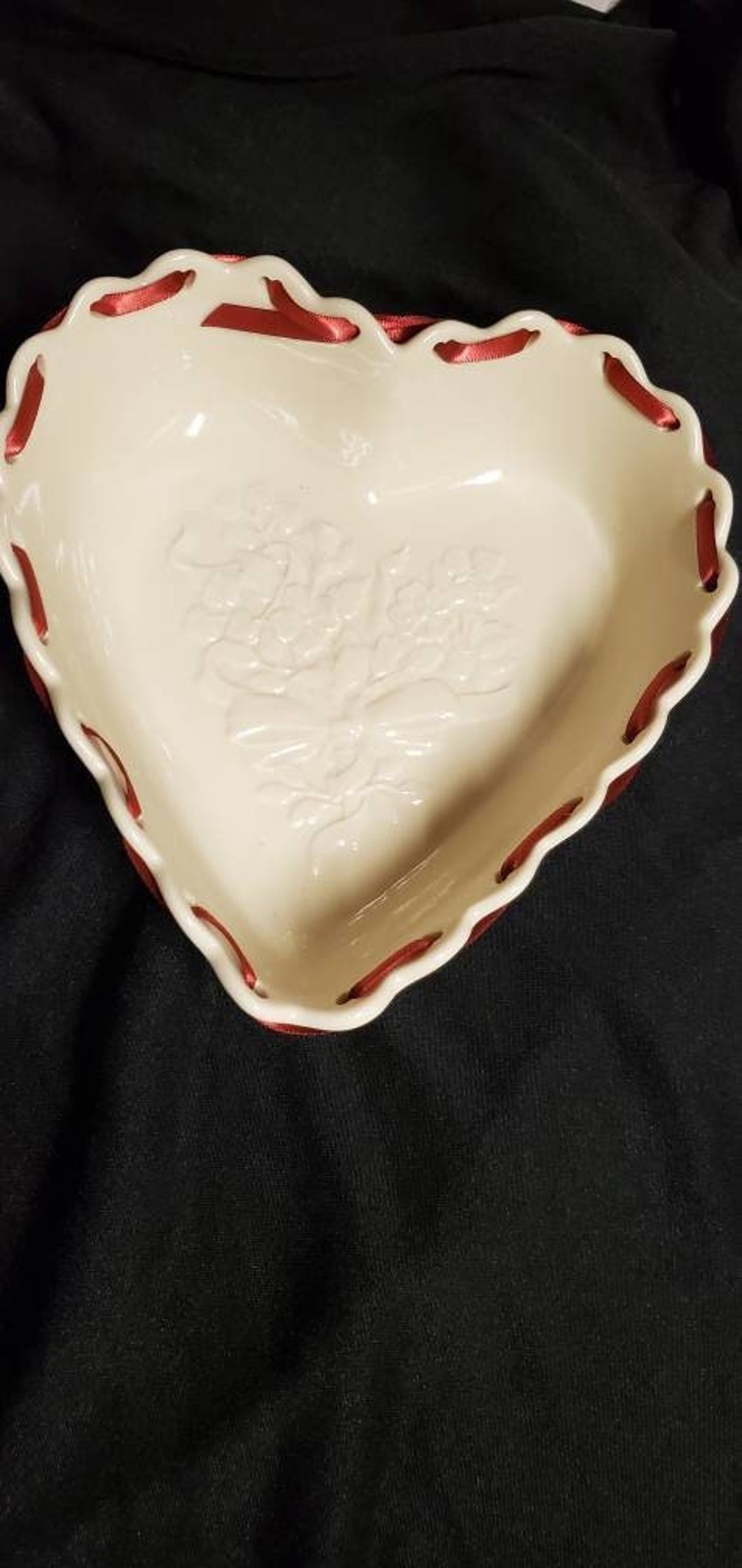 SALE! Longaberger Embossed Heart With Ribbon Dish Bowl, Valentine's Day ...