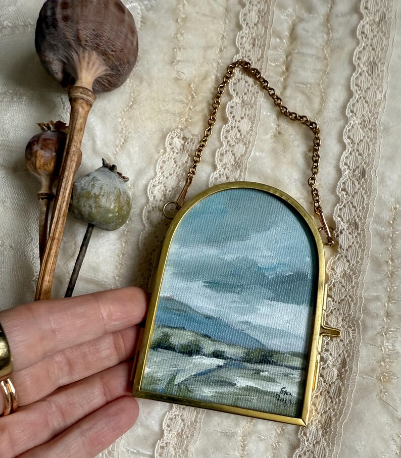 Small Framed Winter Landscape Oil Painting, Brass & Glass - Etsy