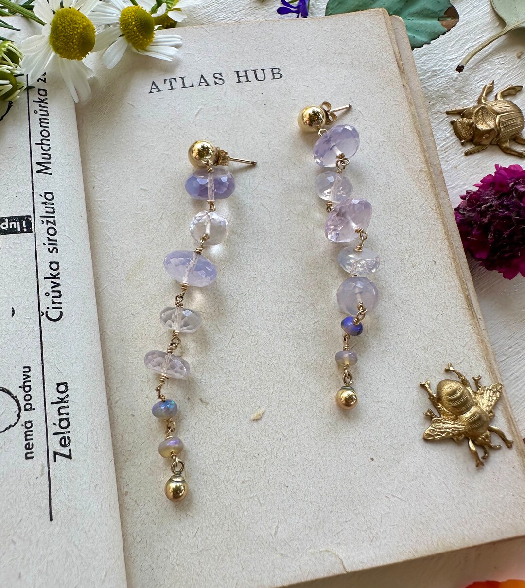 Long Scorolite Boulder Opal Stud Earrings / 14K SOLID Gold Filled ...