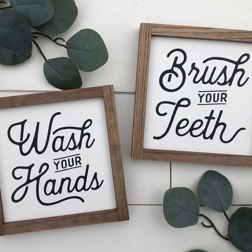 Wash Brush Floss Flush Wooden Signs / Set of 4 / Bathroom - Etsy