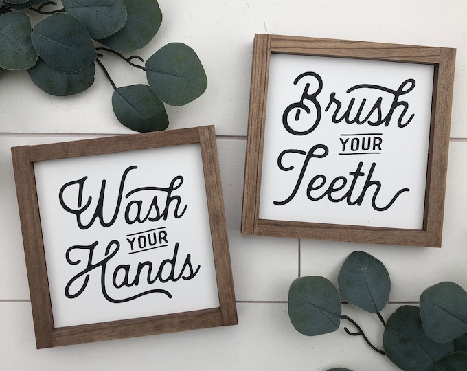 Wash Your Hands Brush Your Teeth Signs / Set of 2 / Signs for Bathroom ...