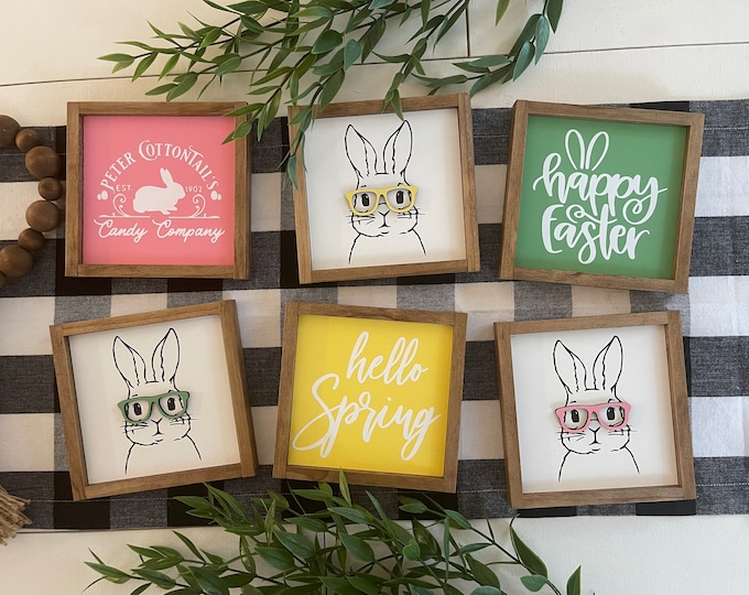 Easter Wooden Signs / Bunny With Glasses / Happy Easter / Hello Spring ...