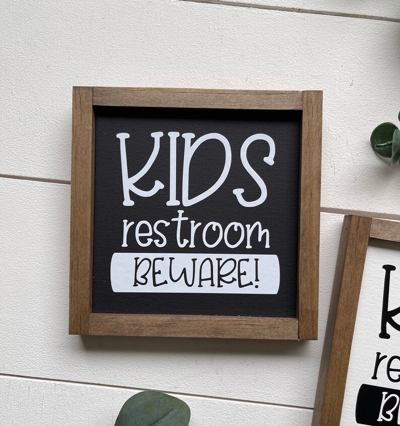 Kids Restroom Beware Wooden Sign / Bathroom Sign / Funny Sign - Etsy