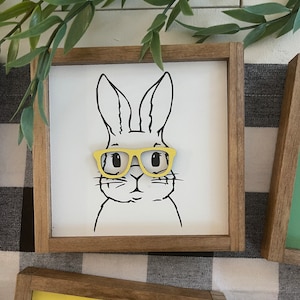 Easter Wooden Signs / Bunny With Glasses / Happy Easter / Hello Spring ...