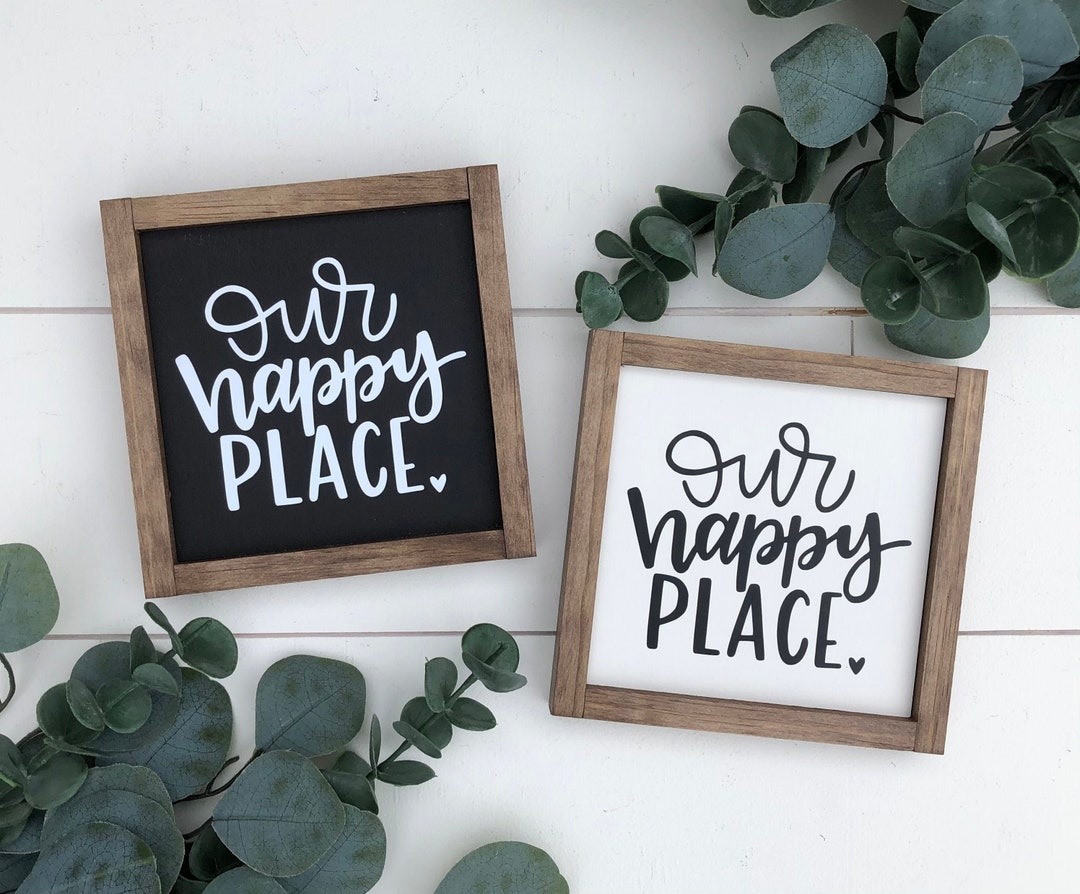Our Happy Place Wooden Sign / Mini Sign / Tiered Tray Sign / Entryway ...