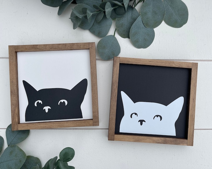 Cat Silhouette Wooden Sign/ Mini Sign / Tiered Tray Sign / Gallery Wall ...