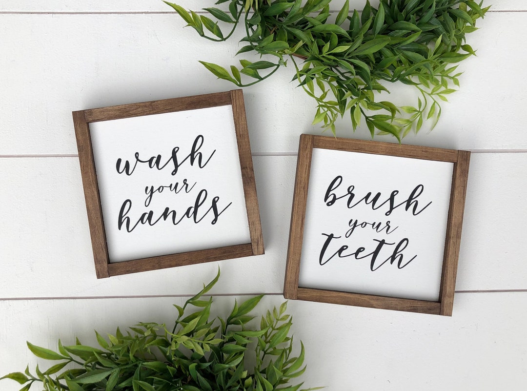 Wash Your Hands Brush Your Teeth Signs / Set of 2 / Signs for Bathroom ...
